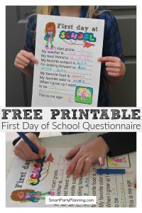 Free First Day of School Questionnaire To Be Cherished Forever